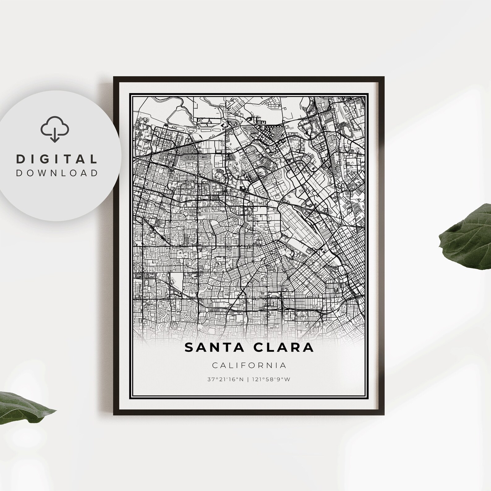 Santa Clara Map Print California CA USA Map Art Poster - Etsy