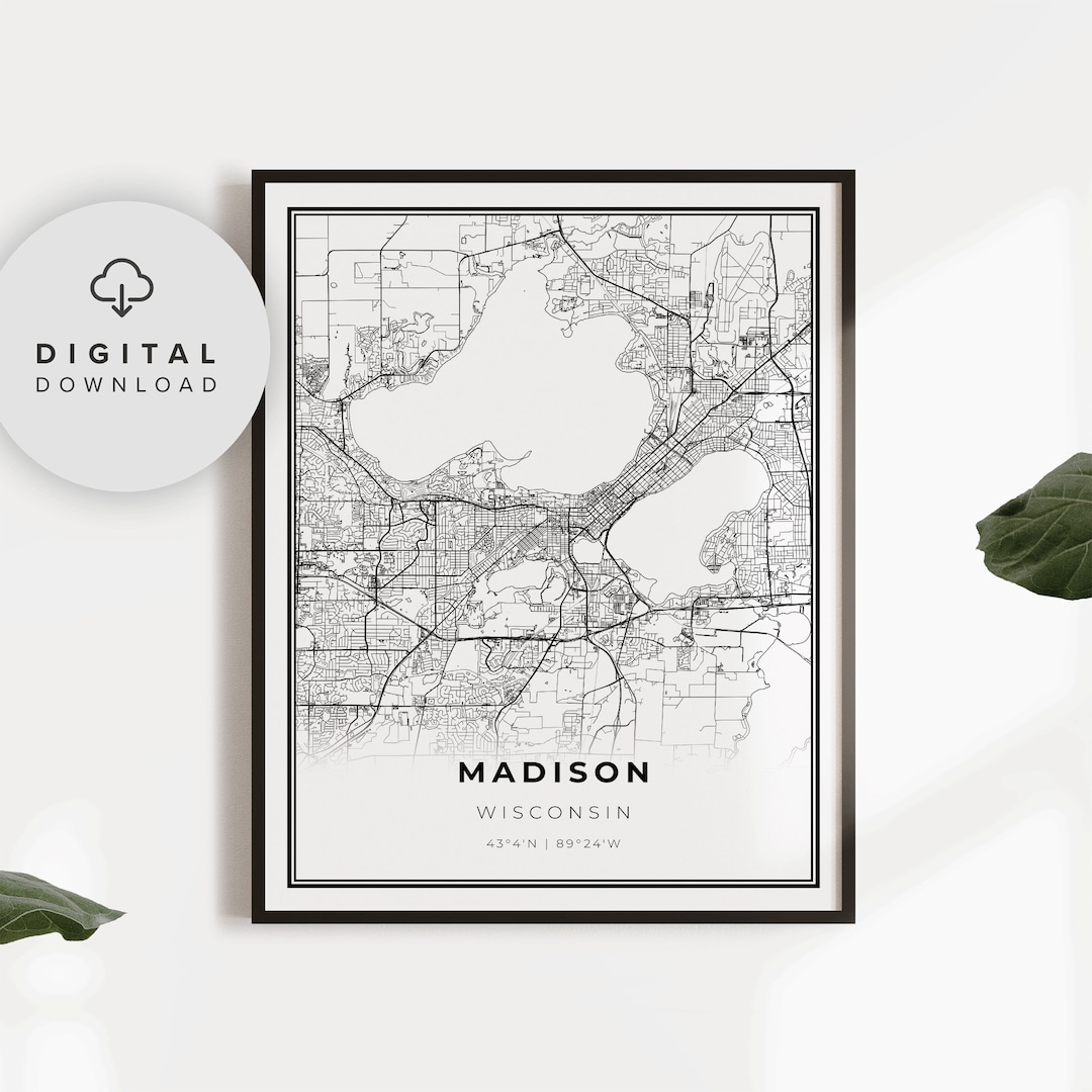 Madison Map Print, Wisconsin WI USA Map Art Poster, Printable City ...