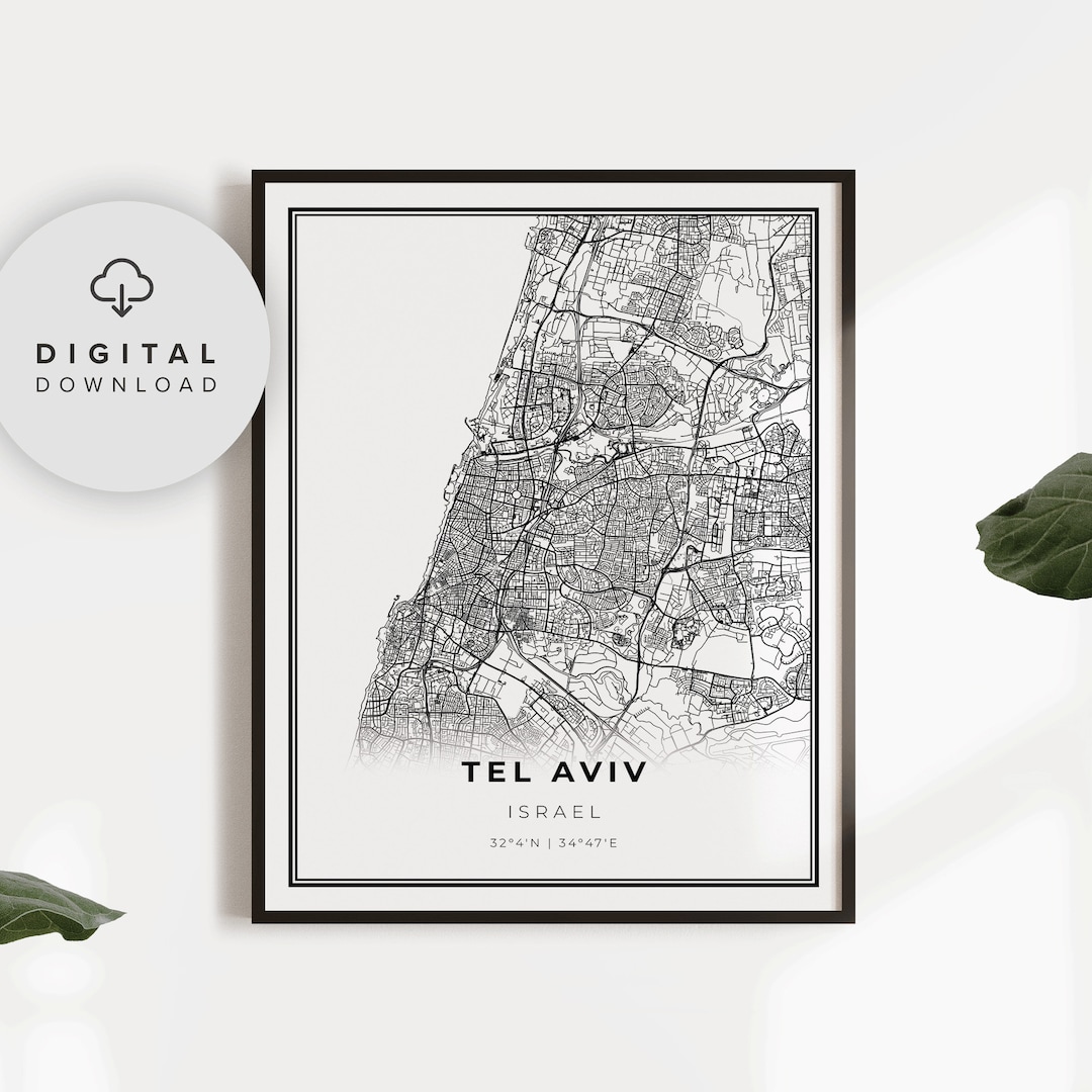 Tel Aviv Map Print, Israel Map Art Poster, Printable City Street Road ...