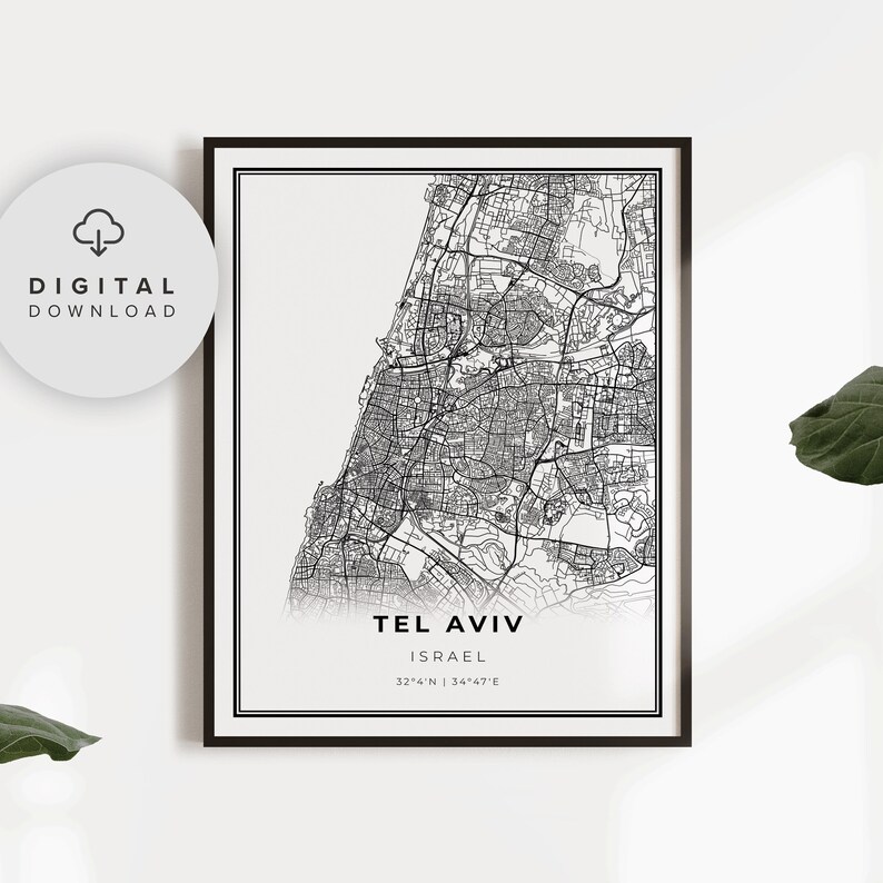 Tel Aviv Map Print, Israel Map Art Poster, Printable City Street Road ...