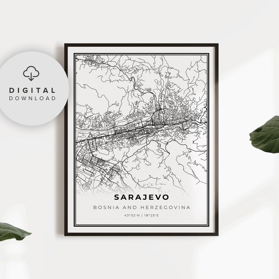 Sarajevo Map Print Bosnia and Herzegovina Map Art Poster - Etsy