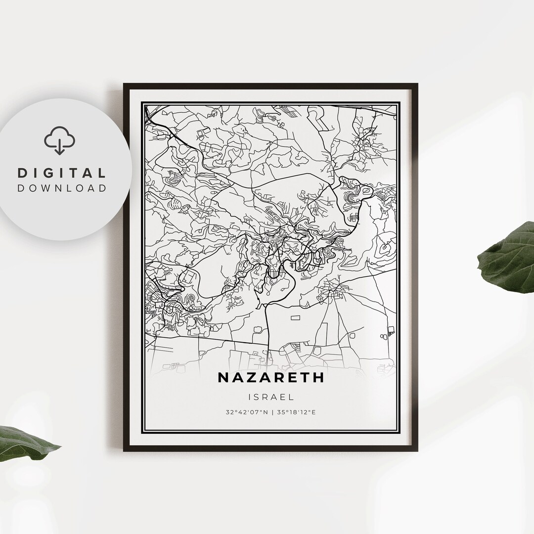 Nazareth Map Print, Israel Map Art Poster, Printable City Street Road ...