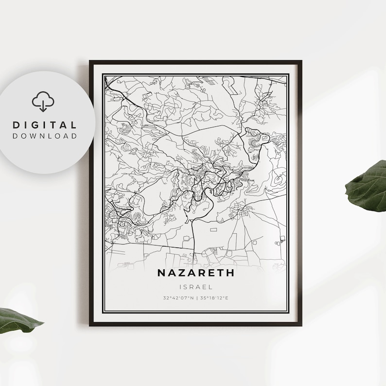 Nazareth Map Print Israel Map Art Poster Printable City | Etsy