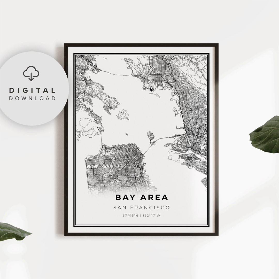 Bay Area Map Print, San Francisco Bay Area Road Map Print, California ...