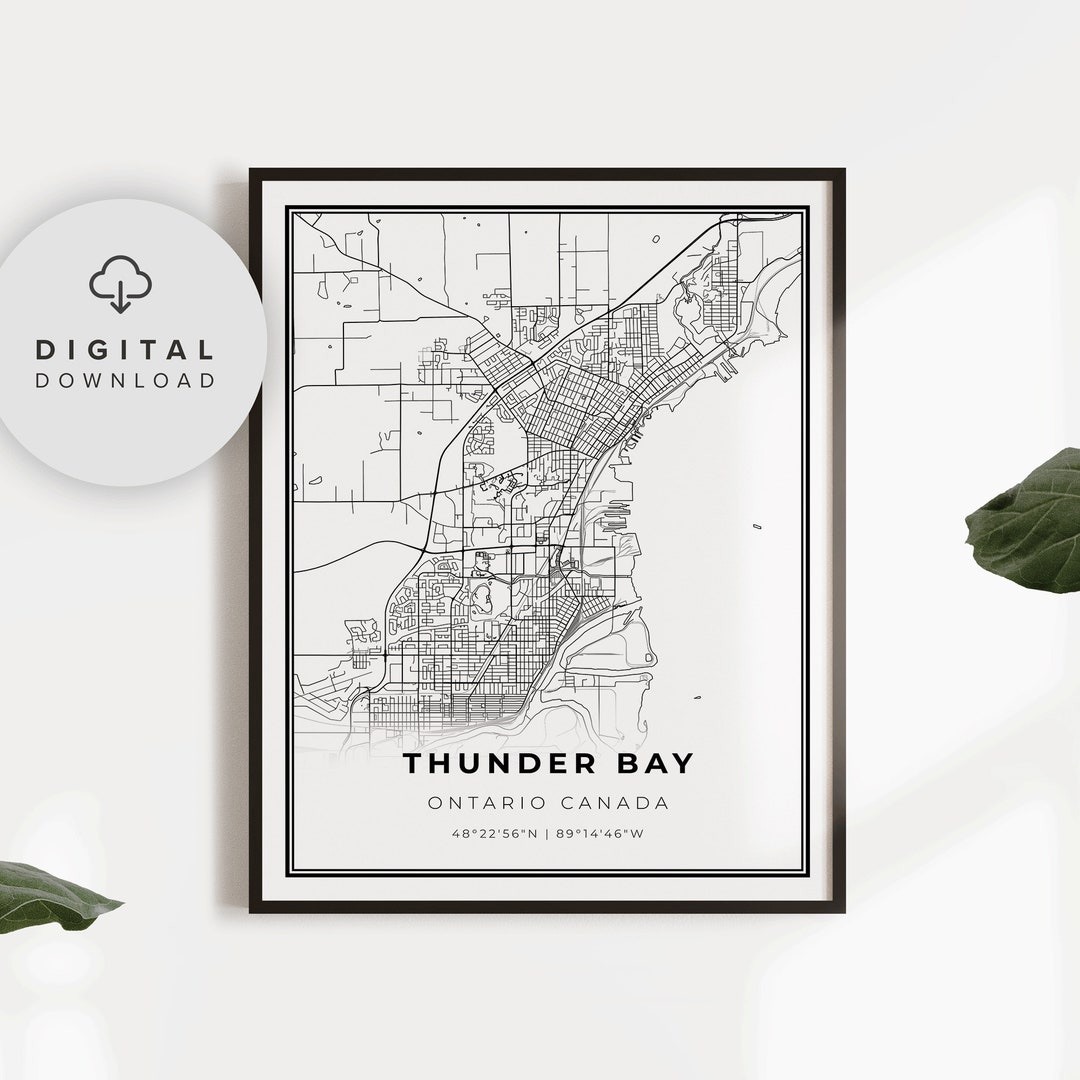 Thunder Bay Map Print, Ontario ON Canada Printable City Street Road Map ...