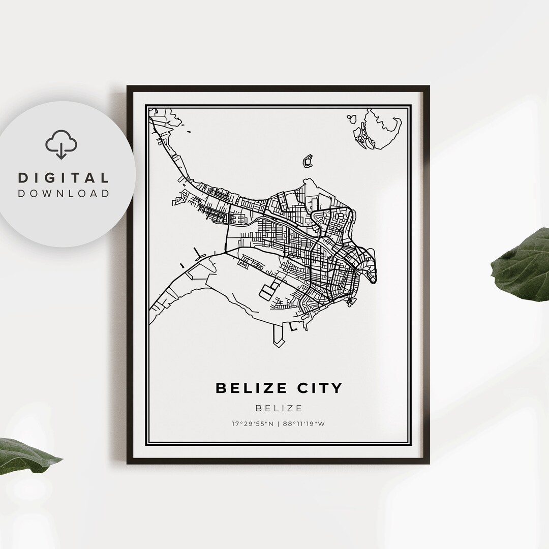 Belize City Map Art Print, Minimalist Street Map (digital Download ...