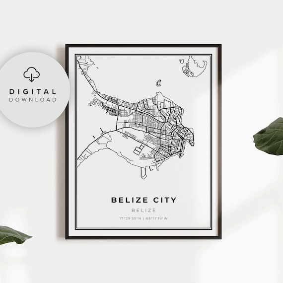 Belize City Map Print Belize Map Art Poster Ciudad De - Etsy