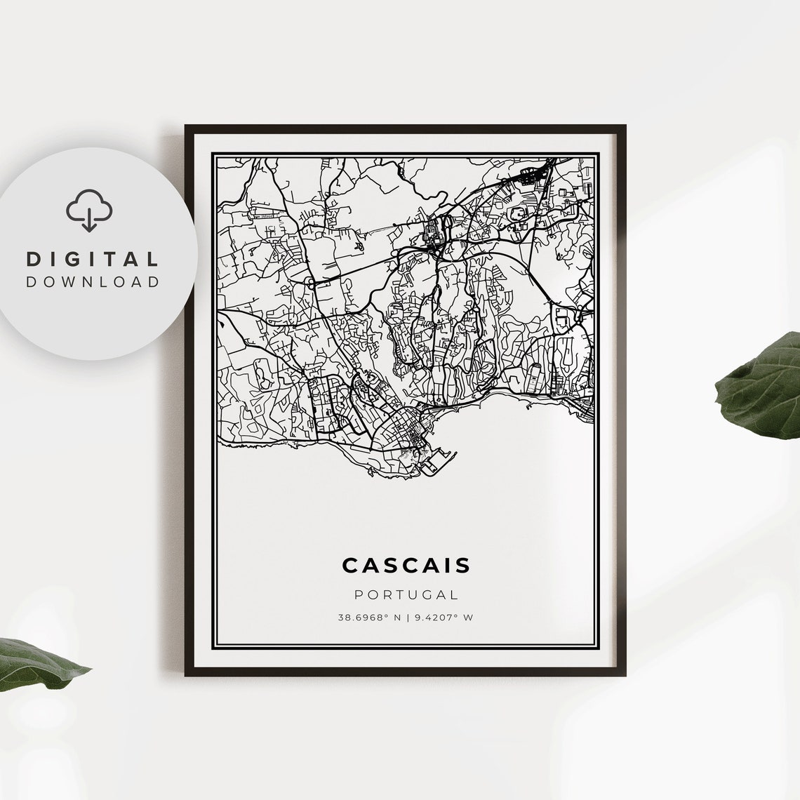 Cascais Map Print, Portugal Map Art Poster, Lisbon Portuguese Riviera ...