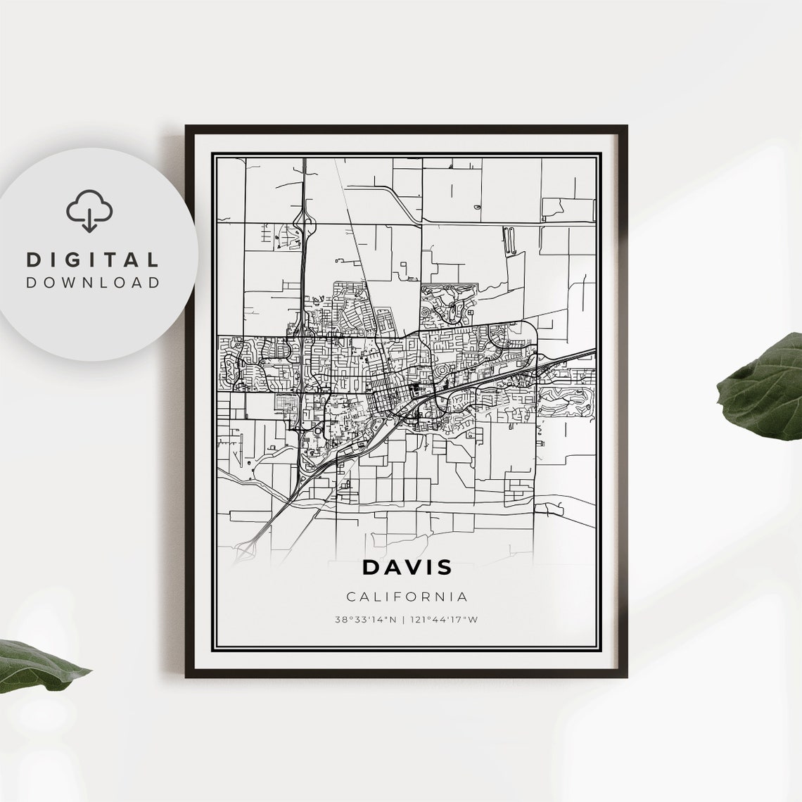Davis California Map Art Print, City Street Map (digital Download ...