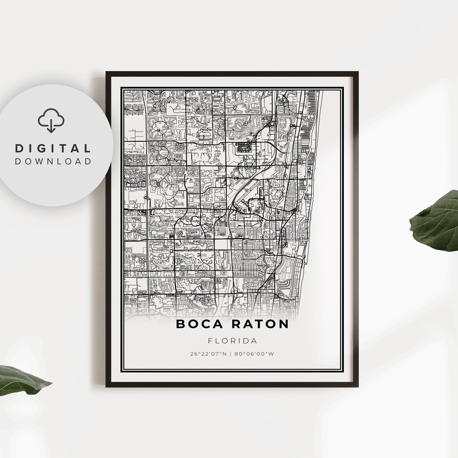 Boca Raton Map Print Florida FL USA Map Art Poster Palm | Etsy