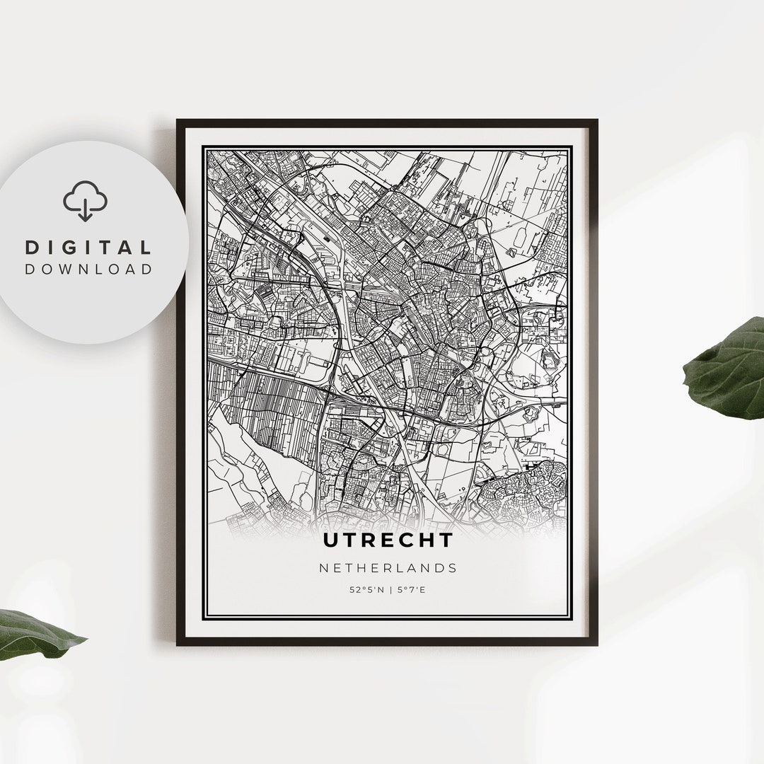 Utrecht Map Art Print, Netherlands City Street Map (digital Download ...