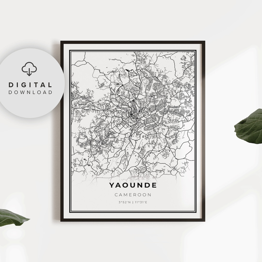 Yaounde Map Print, Cameroon Map Art Poster, Printable City Street Road ...
