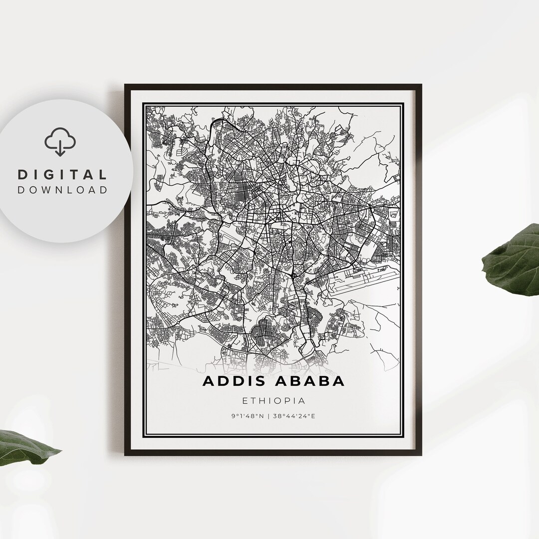 Addis Ababa Map Art Print, Ethiopia Street Map (digital Download ...