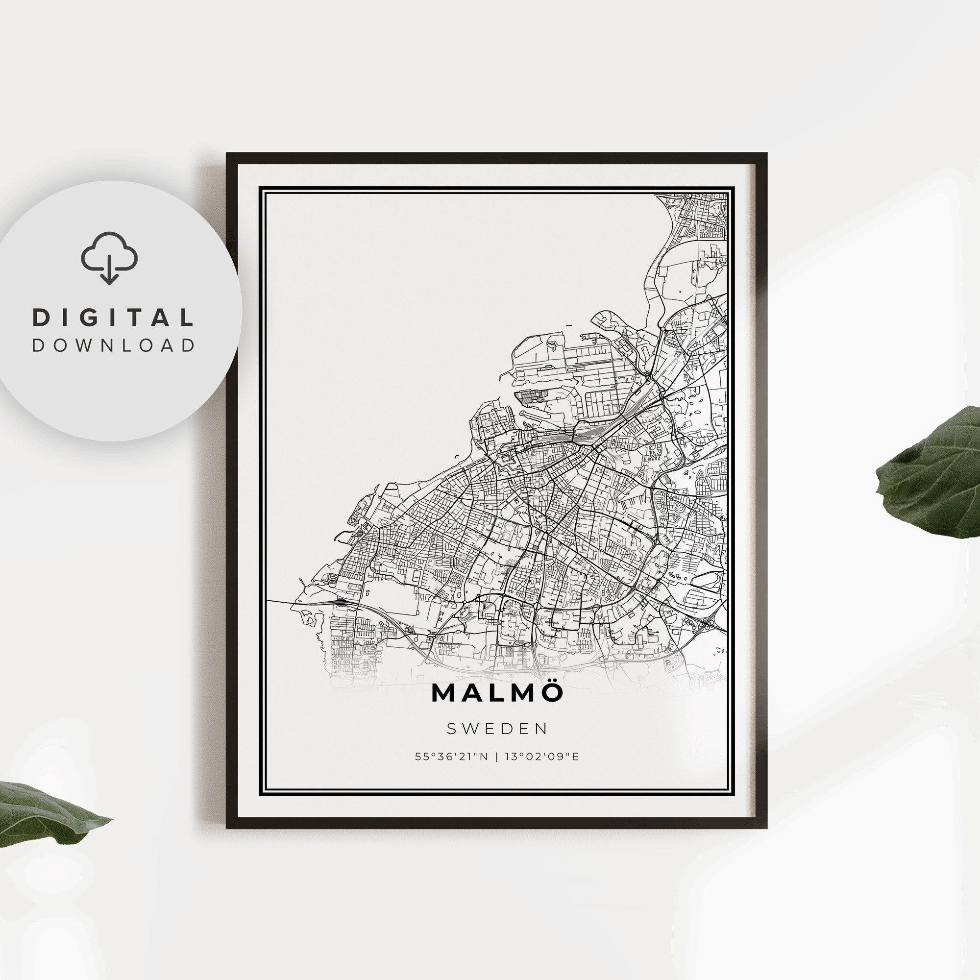 Malmo Sweden Map Art Print, City Street Map (digital Download), NP671 ...