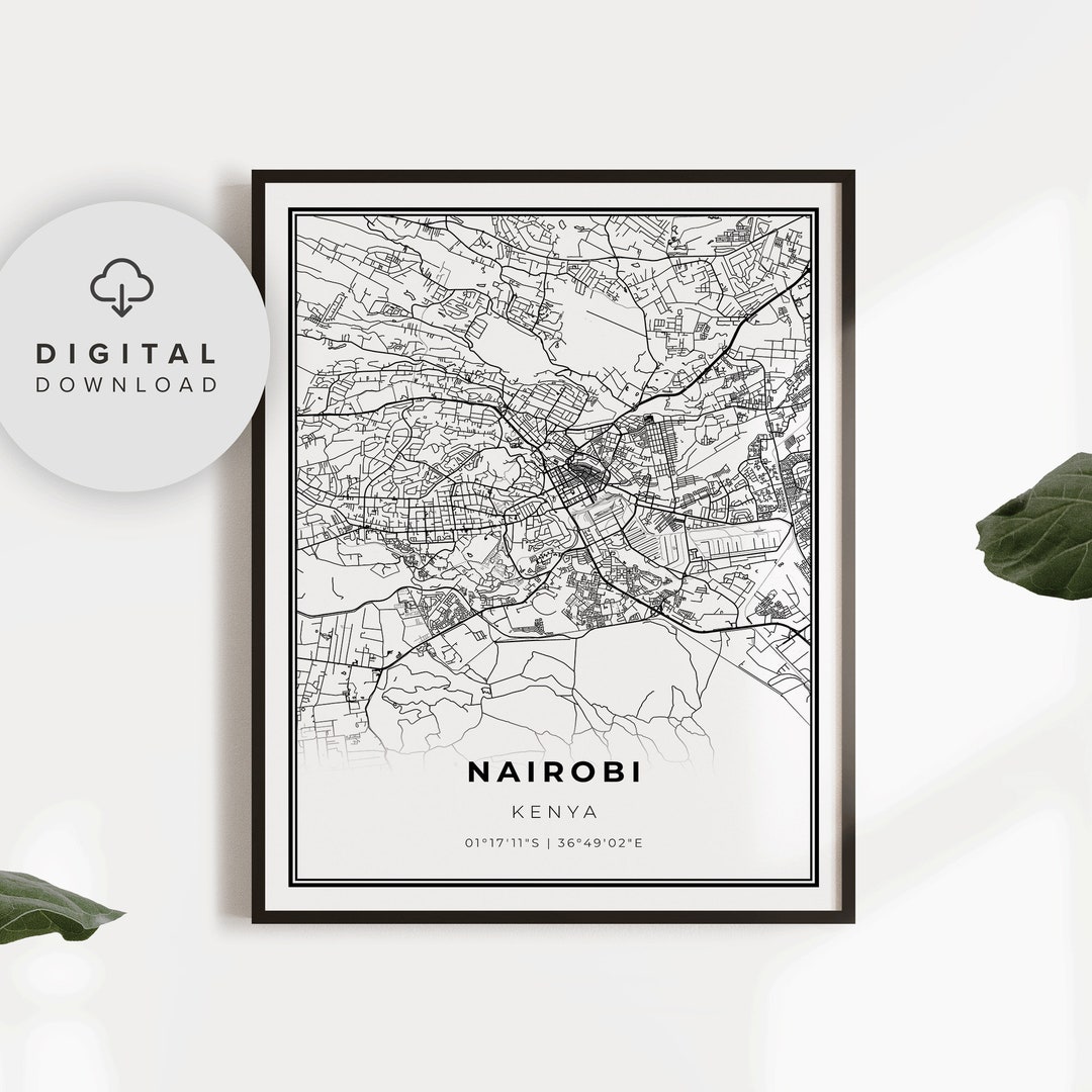 Nairobi Map Print, Kenya Map Art Poster, Nyrobi Africa, Printable City ...