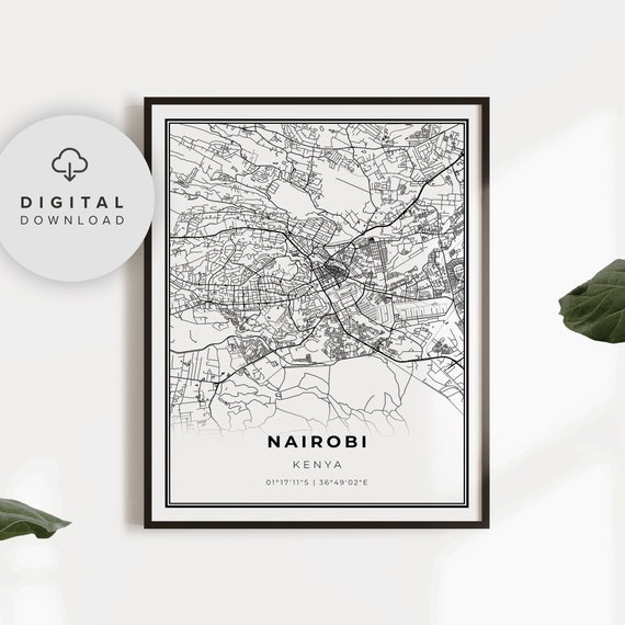Nairobi Map Print Kenya Map Art Poster Nyrobi Africa | Etsy