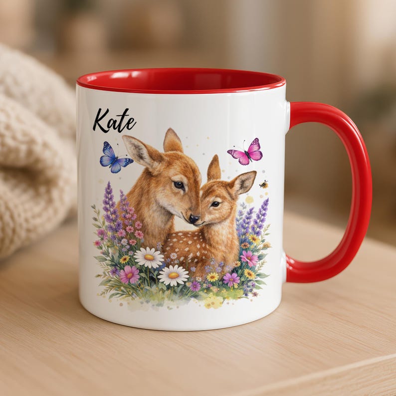 Personalised Deer Mug — Custom Name Fawn Gift for Her Him — Deer Lover ...