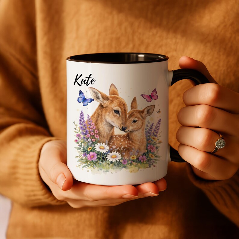 Personalised Deer Mug — Custom Name Fawn Gift for Her Him — Deer Lover ...