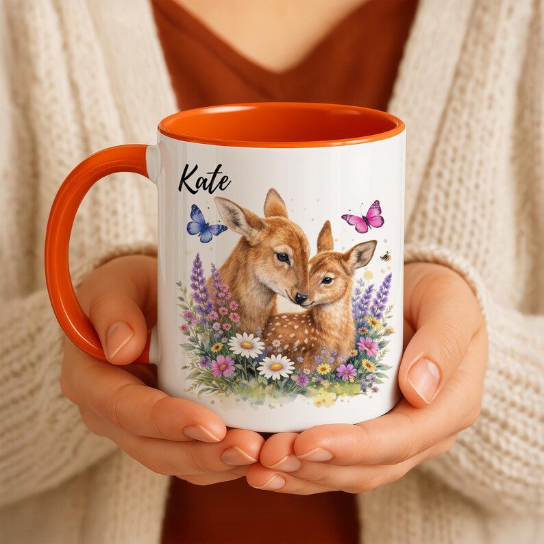 Personalised Deer Mug — Custom Name Fawn Gift for Her Him — Deer Lover ...