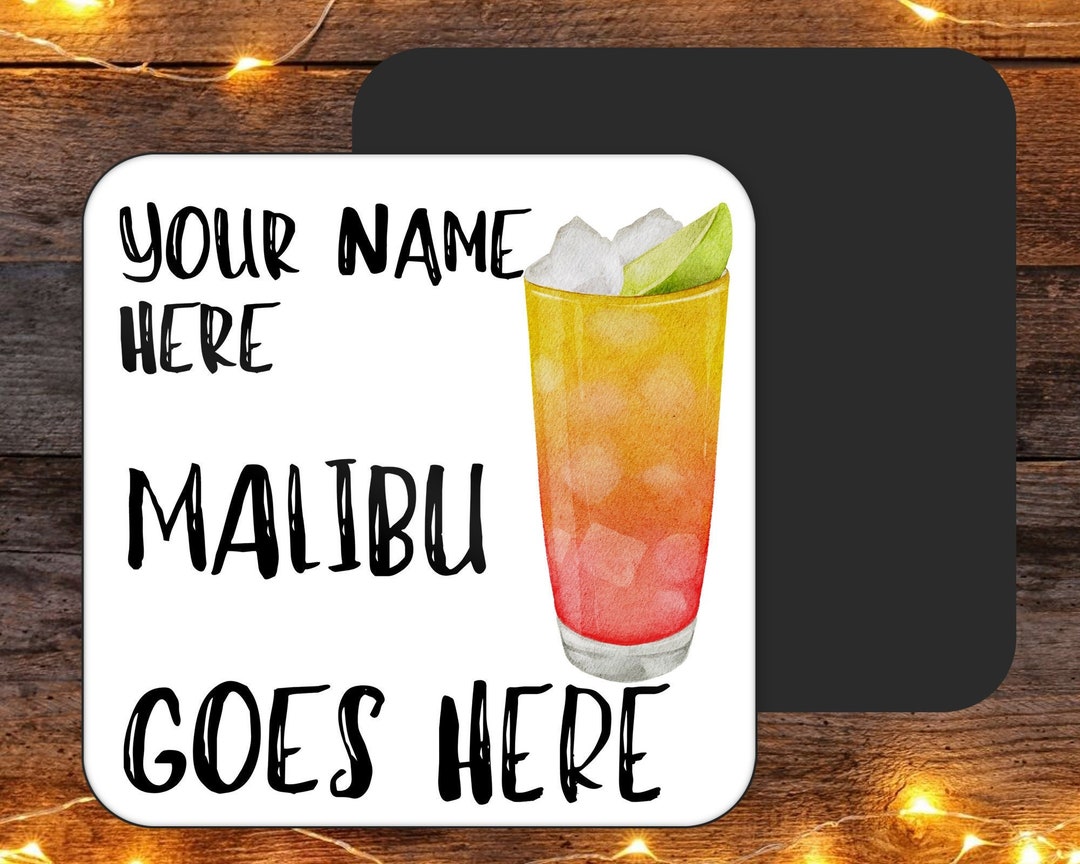 Personalised Malibu Drinks Coaster, Adult Name Drinks Coaster,custom ...