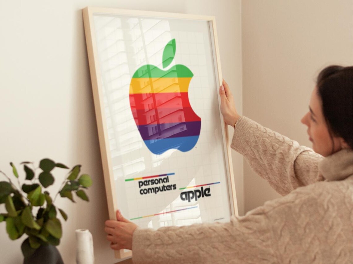Apple Personal Computers Rainbow Logo Print, MAC Think Different Poster ...