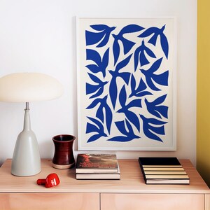 Blue Abstract Birds Wall Art, Henry Matisse Inspired Modern Print, Mid ...