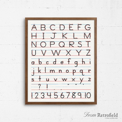Printable Vintage Alphabet and Numbers Manuscript Print - Etsy