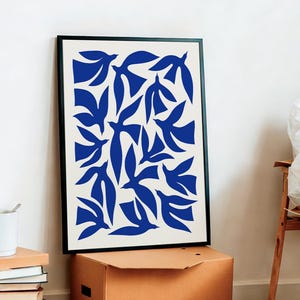 Blue Abstract Birds Wall Art, Henry Matisse Inspired Modern Print, Mid ...