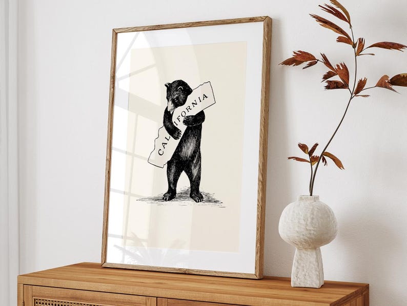 California Bear Poster, State Emblem Wall Art, Heritage Decor, I Love ...
