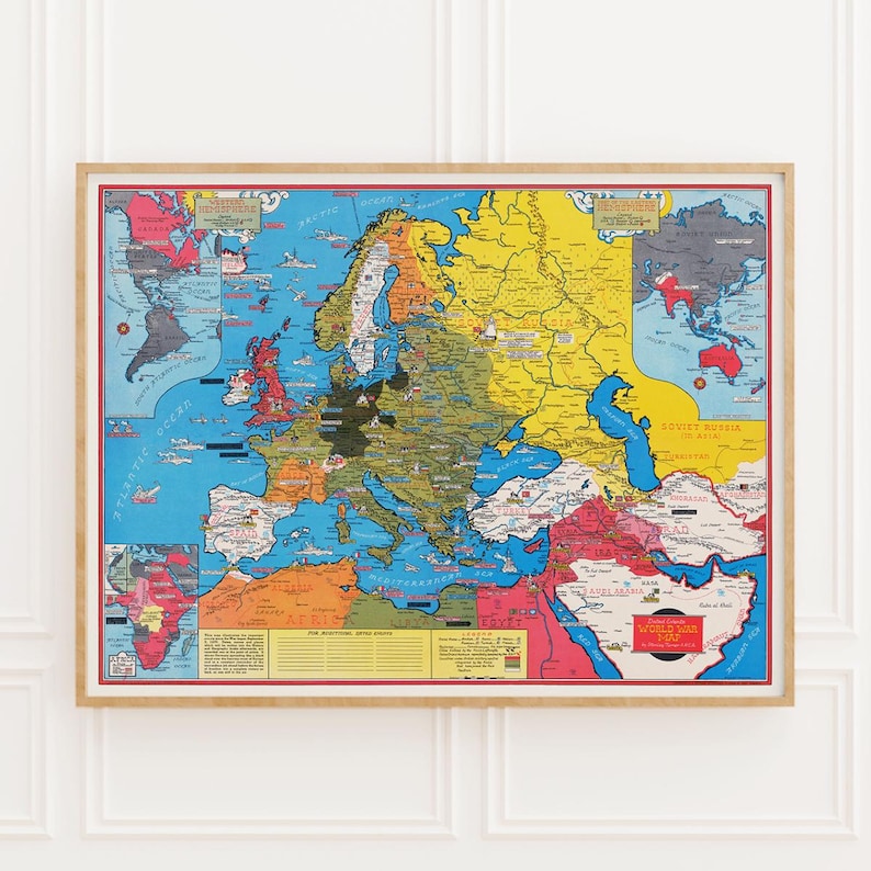 World War 2 Map, 1942 Historical War Poster by Stanley Turner, Vintage ...