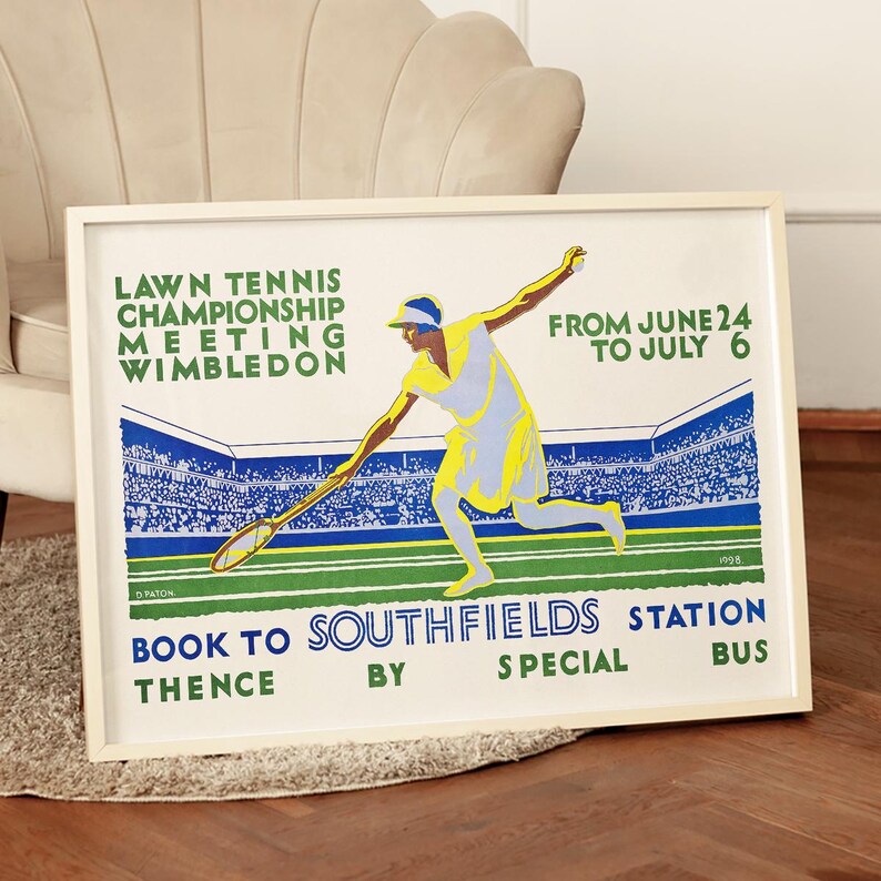 Wimbledon Tennis Print, Vintage Sports Poster, Art Deco Wall Art, Retro ...