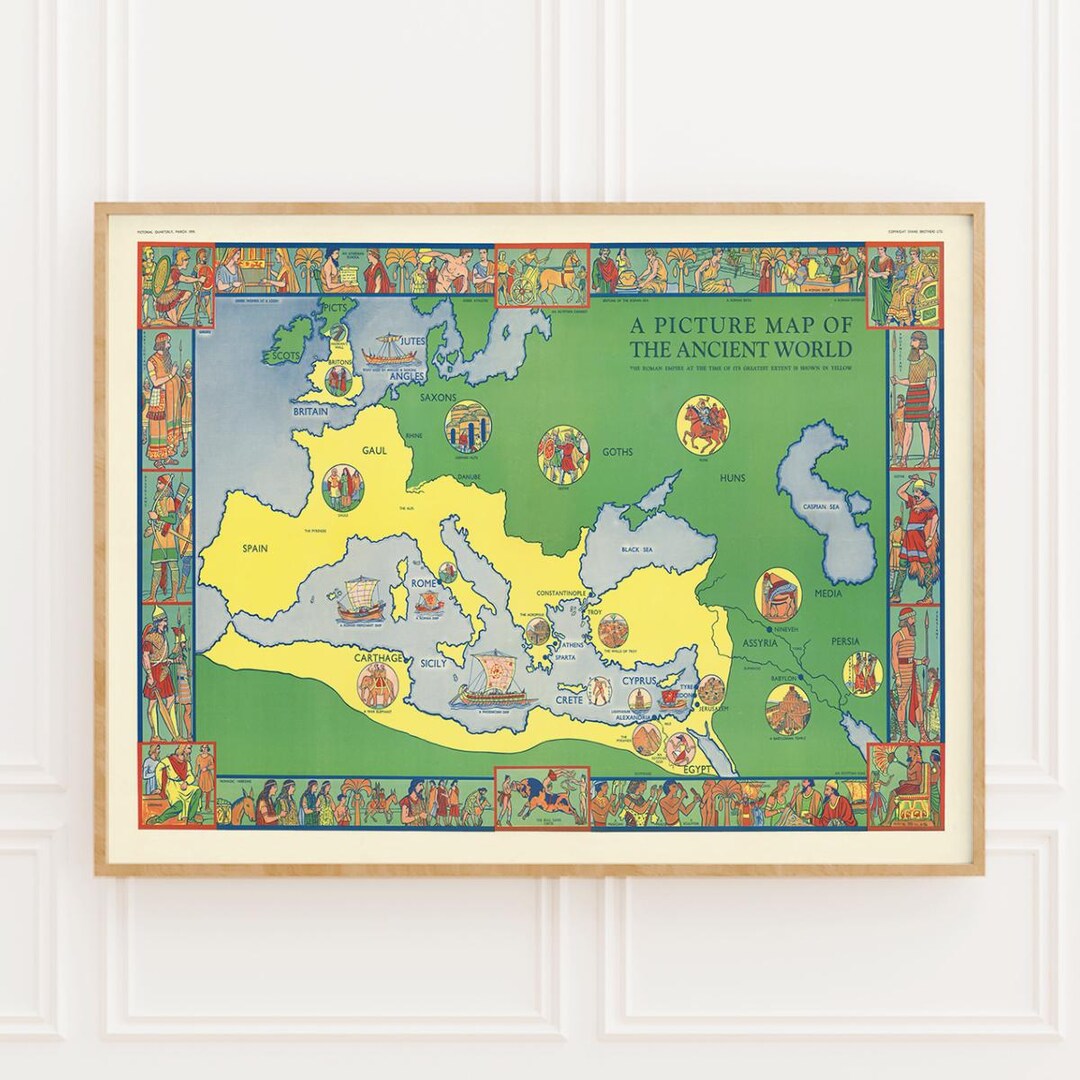 Ancient World Map Print, Vintage Pictorial Poster, Classical History ...