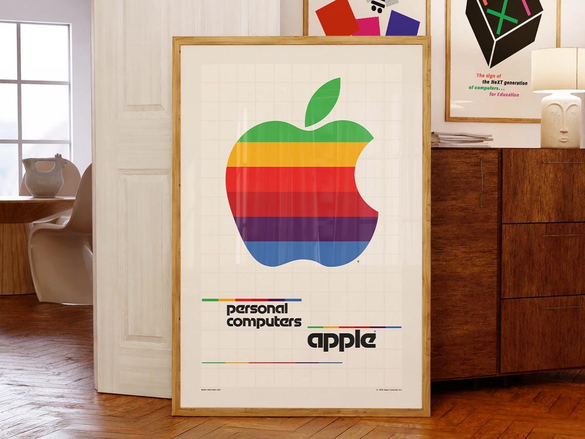 Apple Personal Computers Rainbow Logo Print, MAC Think Different Poster ...