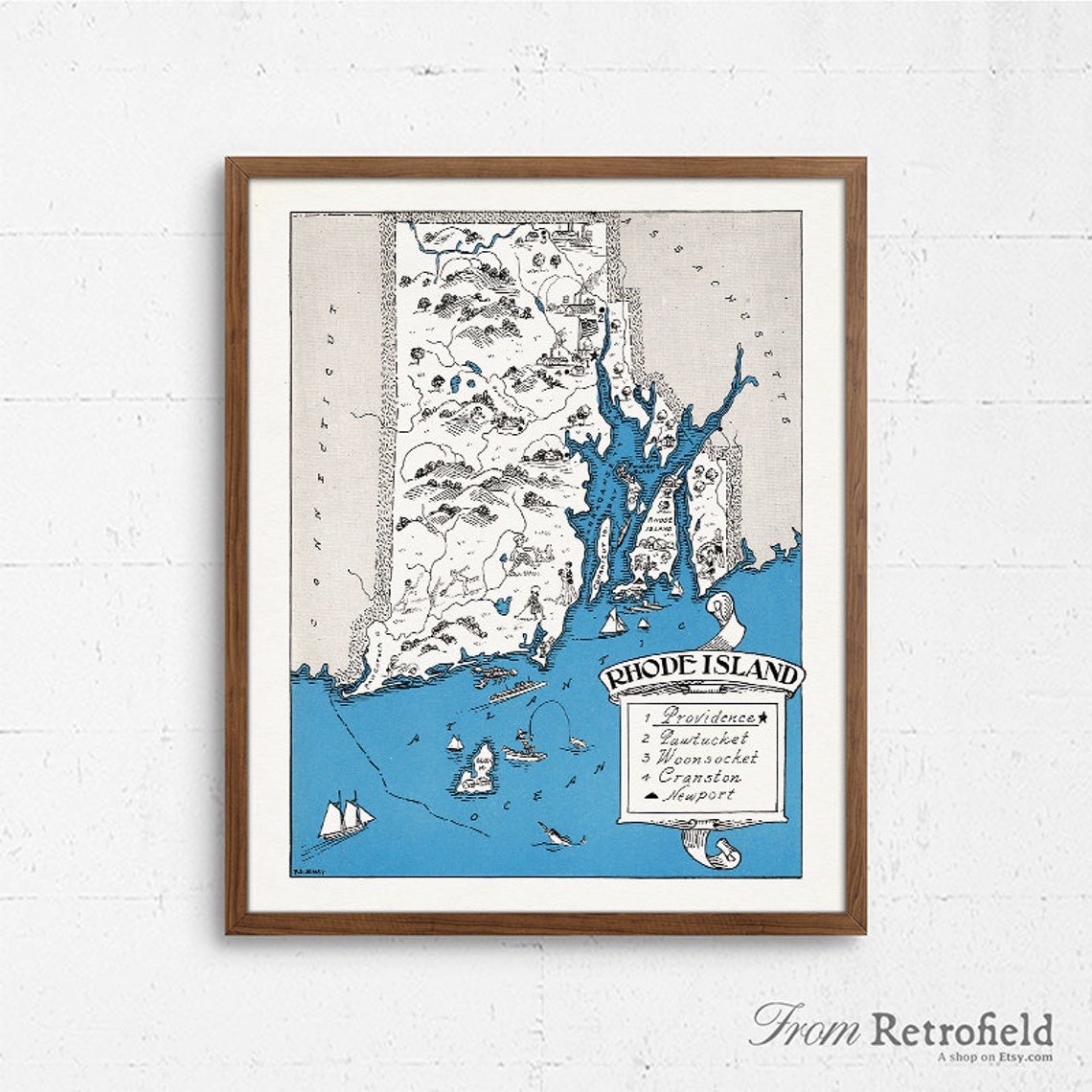 Rhode Island Map Print Vintage Style Map Rhode Island | Etsy