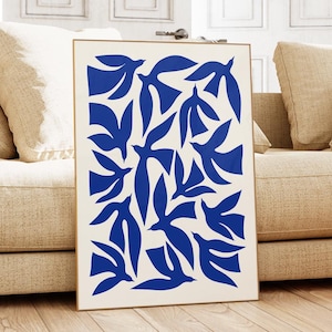 Blue Abstract Birds Wall Art, Henry Matisse Inspired Modern Print, Mid ...