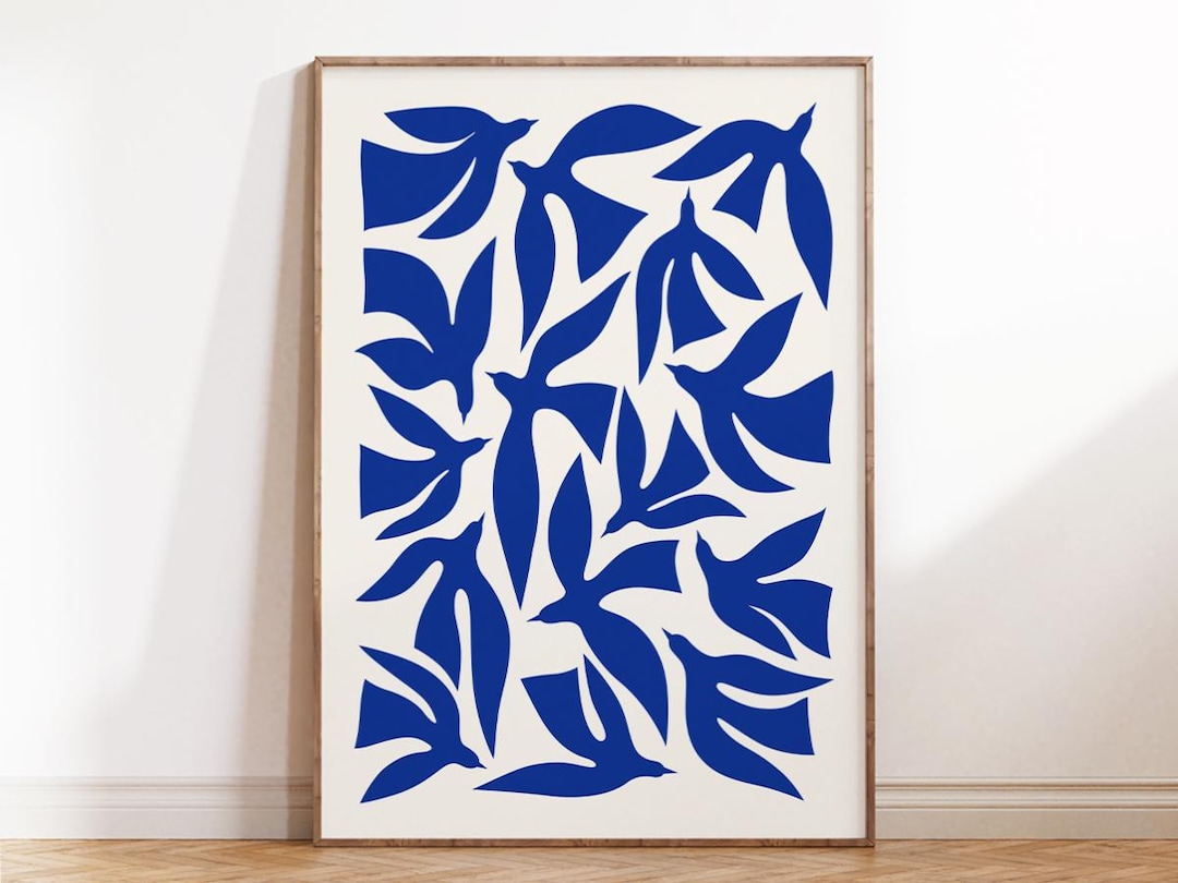 Blue Abstract Birds Wall Art, Henry Matisse Inspired Modern Print, Mid ...