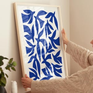 Blue Abstract Birds Wall Art, Henry Matisse Inspired Modern Print, Mid ...