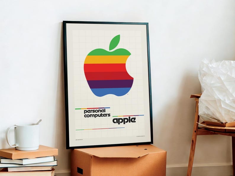 Apple Personal Computers Rainbow Logo Print, MAC Think Different Poster ...