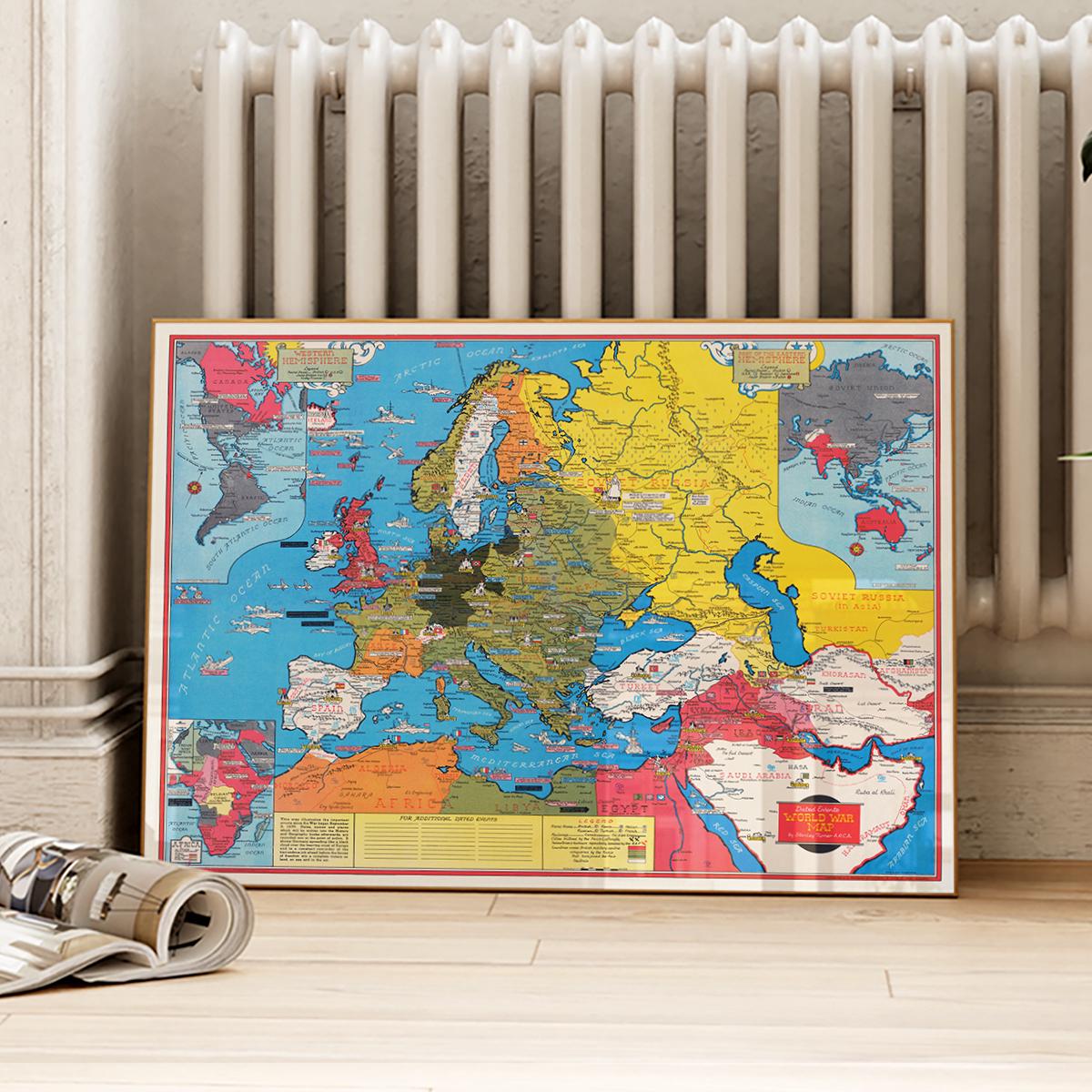 World War 2 Map, 1942 Historical War Poster by Stanley Turner, Vintage ...