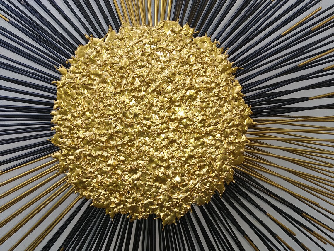 Black and Gold Three Tier Sunburst With Gold Brass Center, Three Rays ...