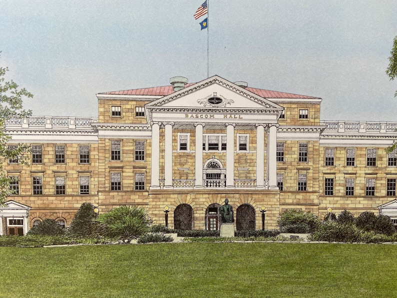 University of Wisconsin Badgers Madison Bascom Hall - Etsy UK