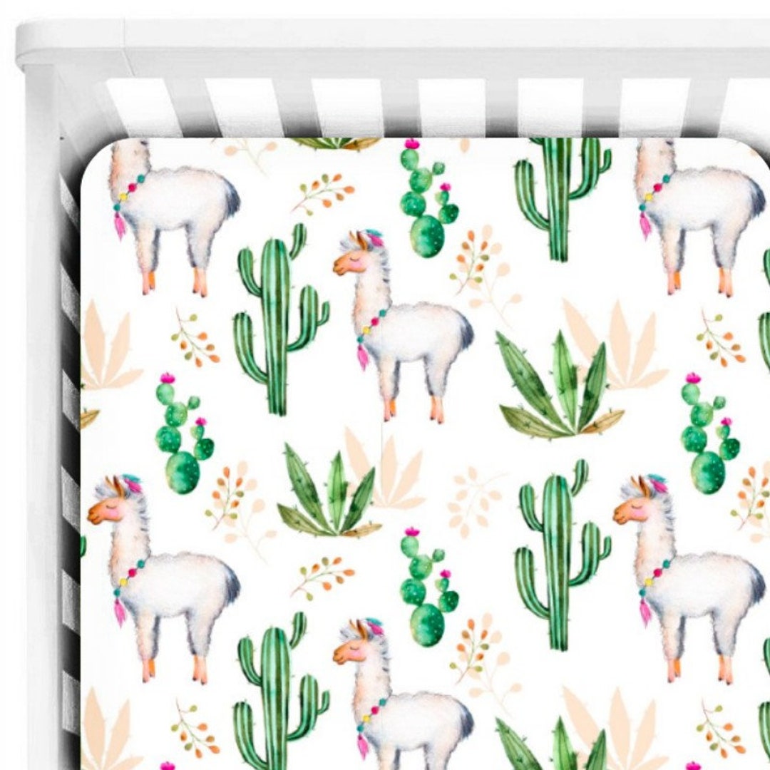 Llama and Cactus Crib Sheets, Llama Crib Bedding, Llama Cot Sheets ...