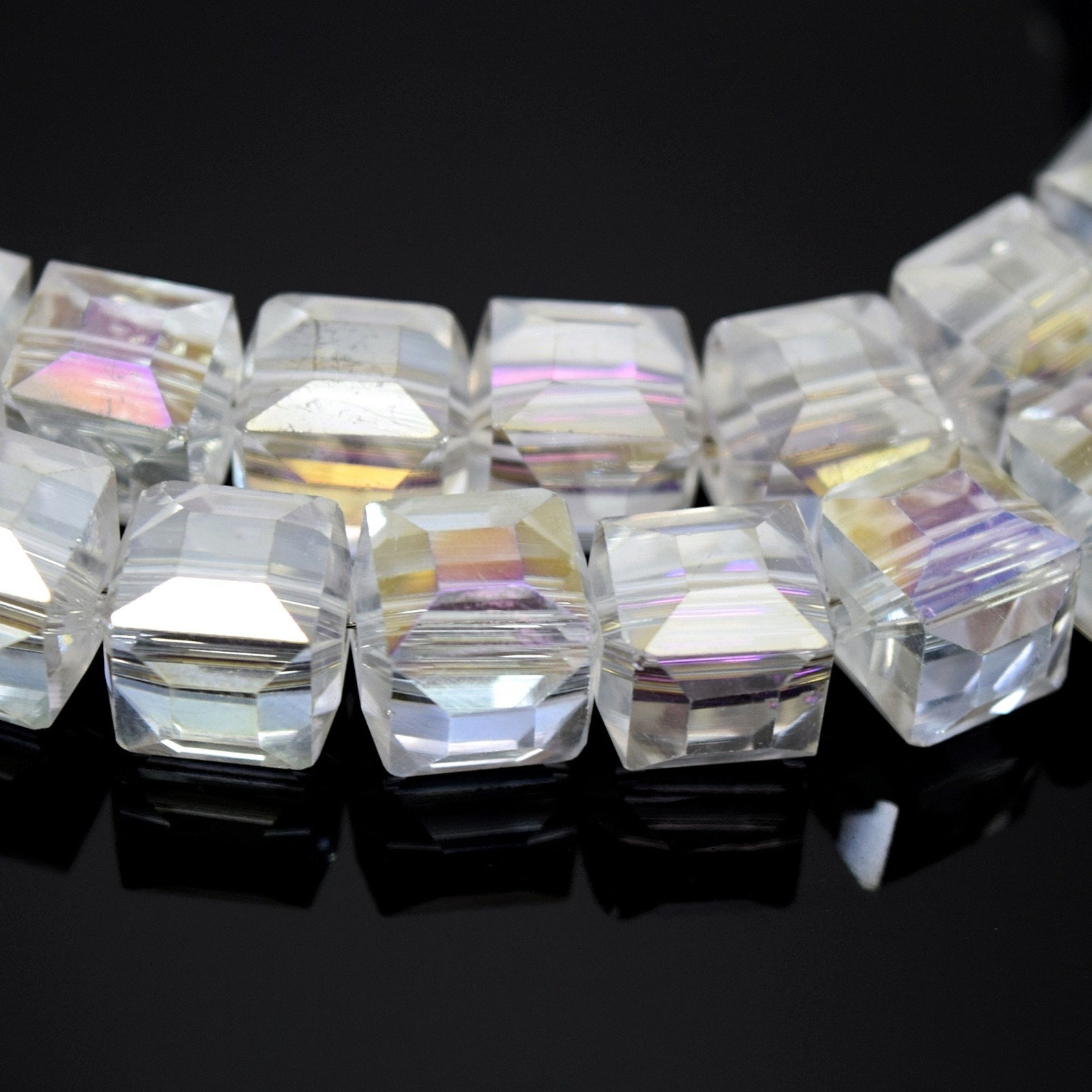 Faceted Cube Glass Beads for Jewellery Making 4mm,6mm,8mm,10mm - Clear ...