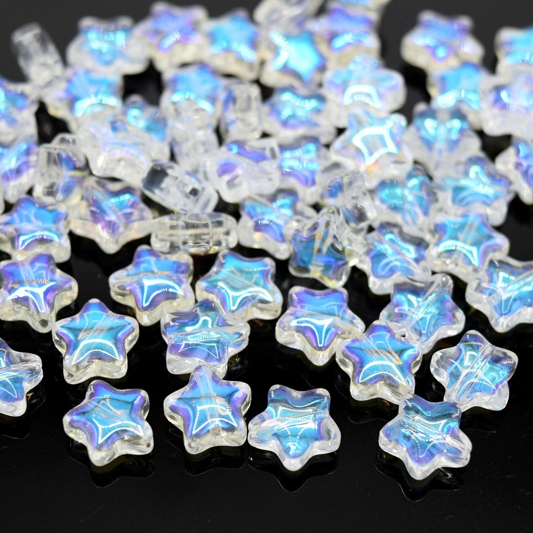 50 X Smooth Glass Star Clear AB Plated Beads for Jewellery Making ...