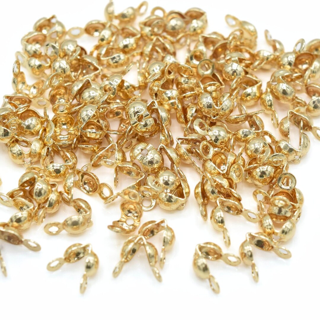 100 X Brass Crimp Cover Tip Clamshell Beads 3x6mm, 18k Gold / Silver ...
