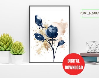Set of 2 Navy Blue Botanical Prints Indigo Blue Watercolor - Etsy
