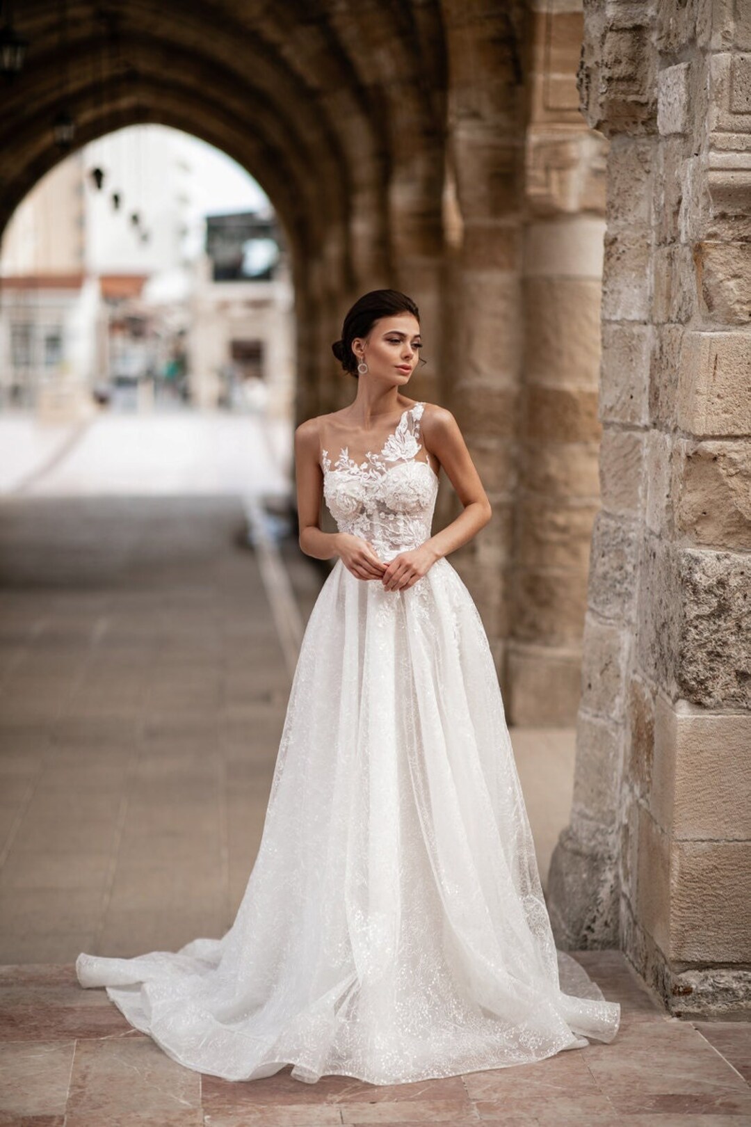 Reception Wedding Dress One Shoulder Open Back Sexy Lace - Etsy