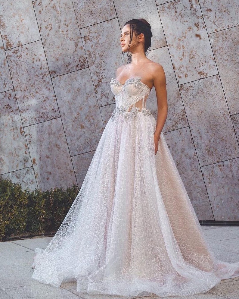 Corset Wedding Dress in Sparkle Lace Princess Bridal Gown off the ...