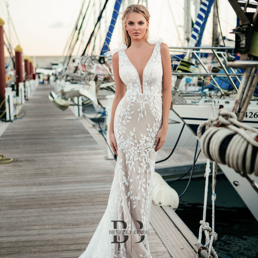 Mermaid Core Beach Wedding Dress Destination Wedding Lace Fabric 3D ...