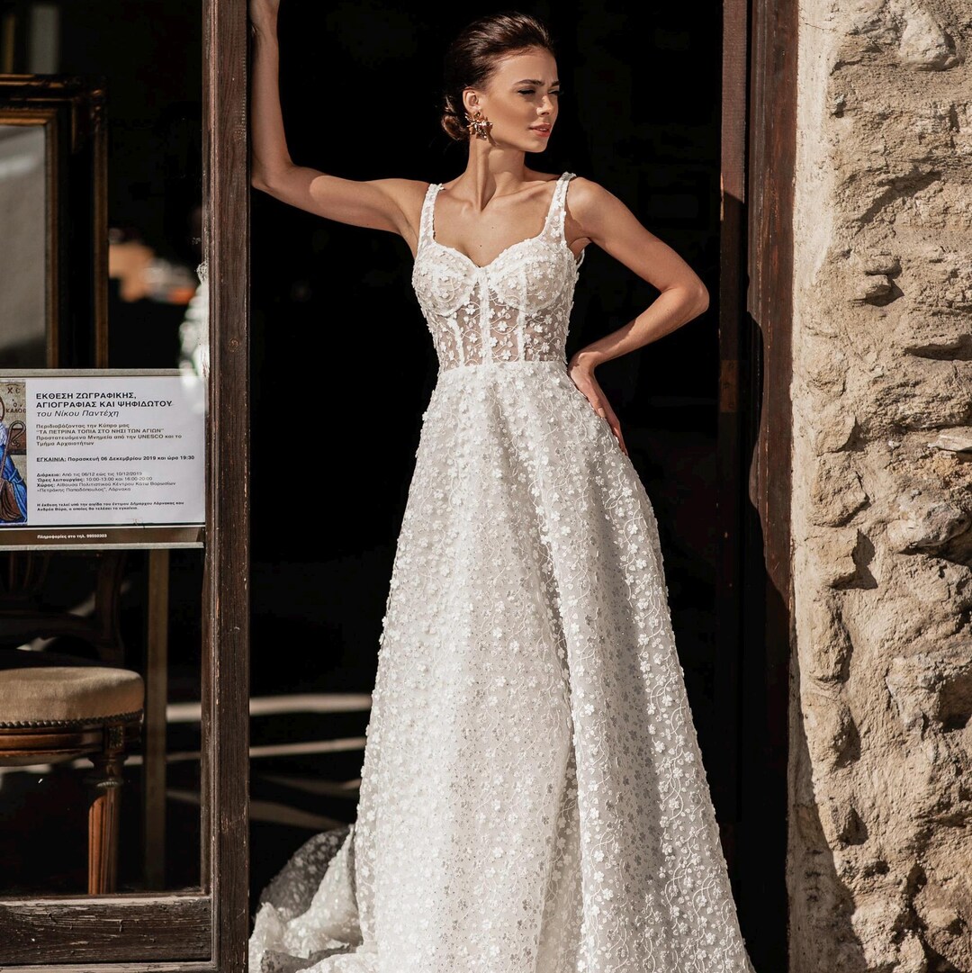 Corset Wedding Dress Open Back Beach Wedding Dress Plus Size in Sparkle ...